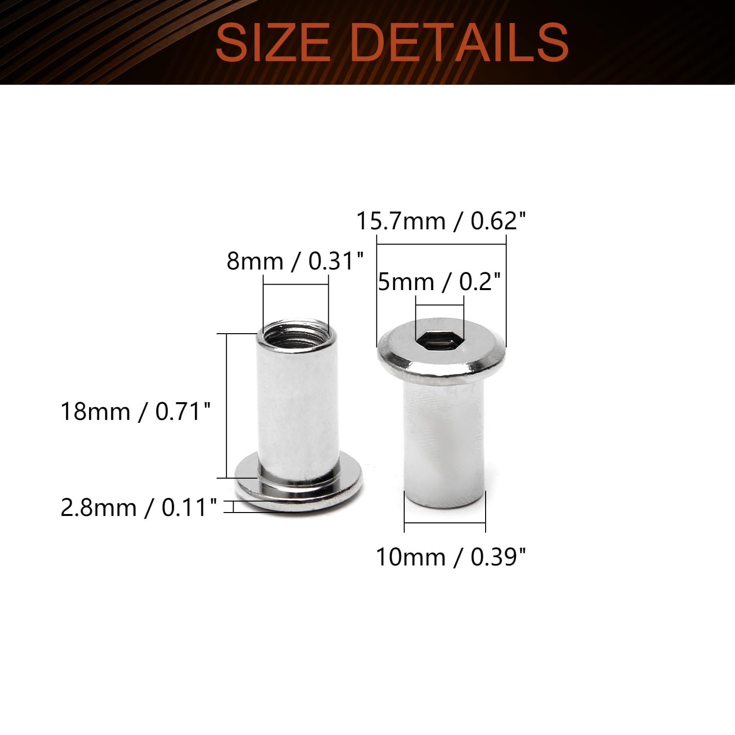 MroMax M8x18mm Nickel Plated Iron Insert Nut Rivet Hex Socket Head Nuts Screw Post Mounting for Furniture Installation Nickel Tone 30Pcs