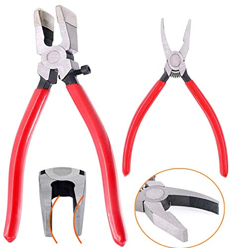 Qovydx 2Pcs Glass Grozer Running Pliers Glass Cutting Tool Kit Stained Glass Grozing Breaking Pliers Glasses Cutters Tools Starter Kits