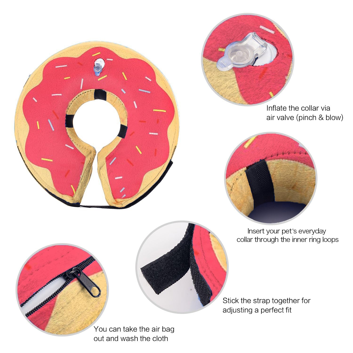 Inflatable Dog Cone Collar β Soft, Comfortable & Adjustable for Small Medium Large Dogs & Cats, Anti-Lick Recovery Donut E-Collar for After Surgery (Pink Donut, XS)