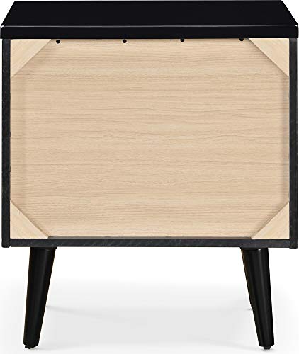 Adore Décor Lennox Mid-Century Side Table 2 Drawers Storage Nightstand, Matte Chrome Handle, Black