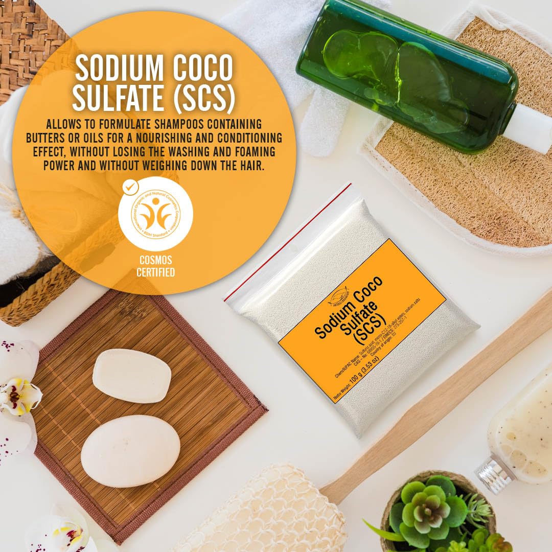 Artekas Innovation - Sodium Coco SULFATE (SCS) - Fine Granules - Anionic, Foaming Surfactant - for Homemade Solid Shampoo Bars, Soap, Foamy, Bubbly Products, Hair, Body - 200 g | 7.06 Oz