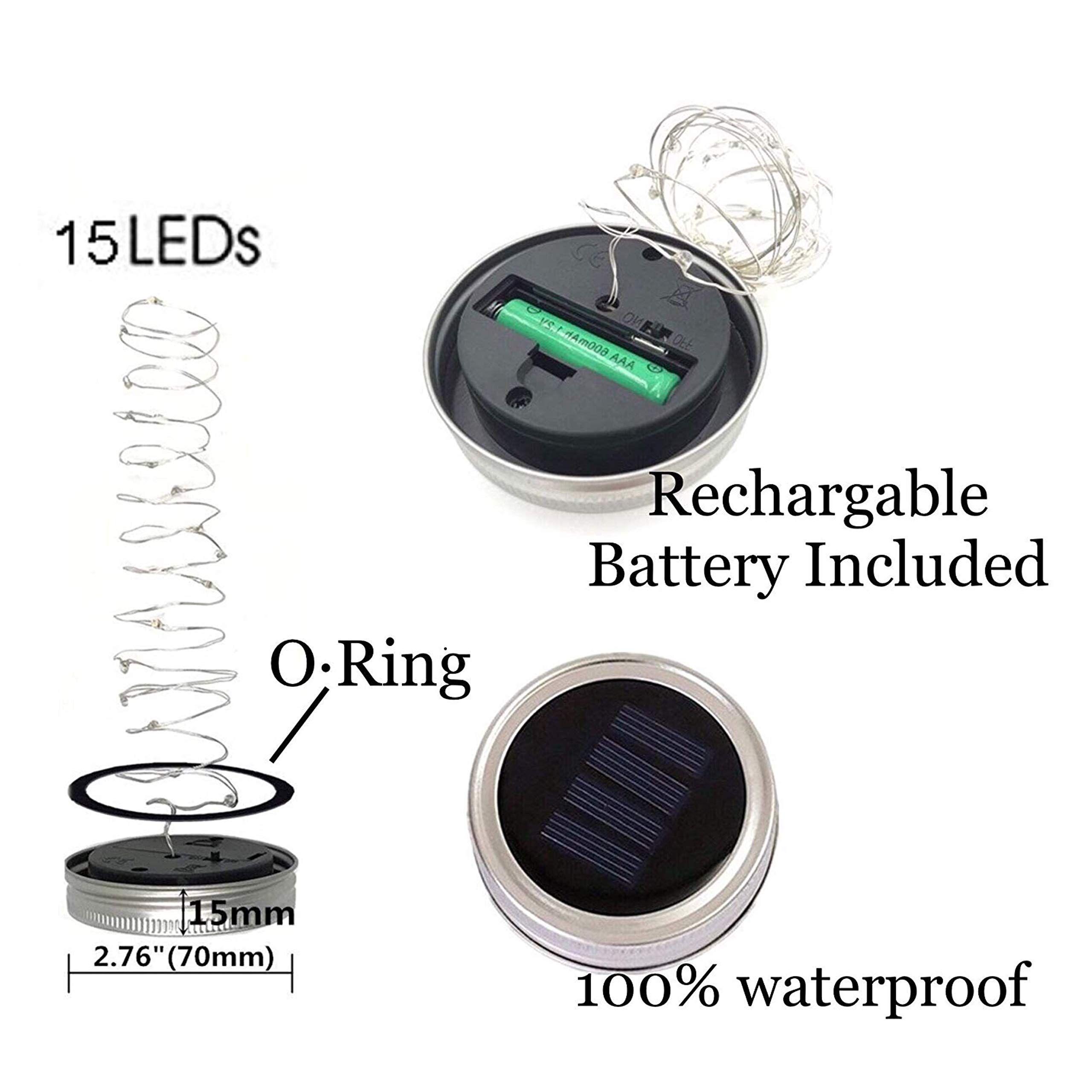 8 Pack Solar Mason Jar Lid String Lights,Cool White Waterproof String Fairy Star Firefly Lights with 8 Hangers included (No Jars),For Regular Mason Jar Patio Garden Wedding Lantern Table Decor
