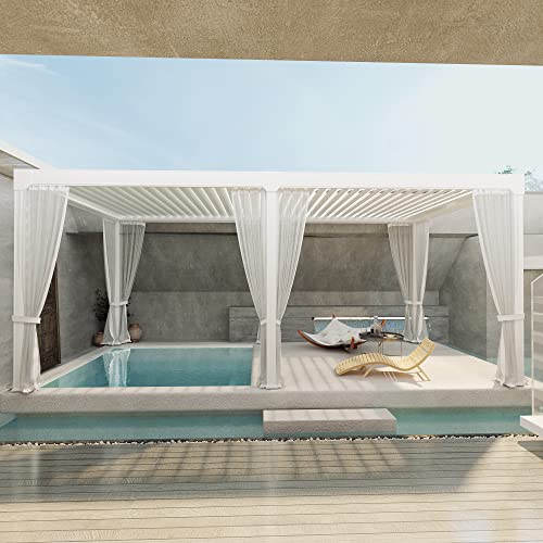 Joyside 12β x 20β Outdoor Louvered Pergola - Patio Aluminum Pergola with Adjustable Louvered Roof, Water-Proof Gazebo Sunshade Shelter with Netting Included, White Frame