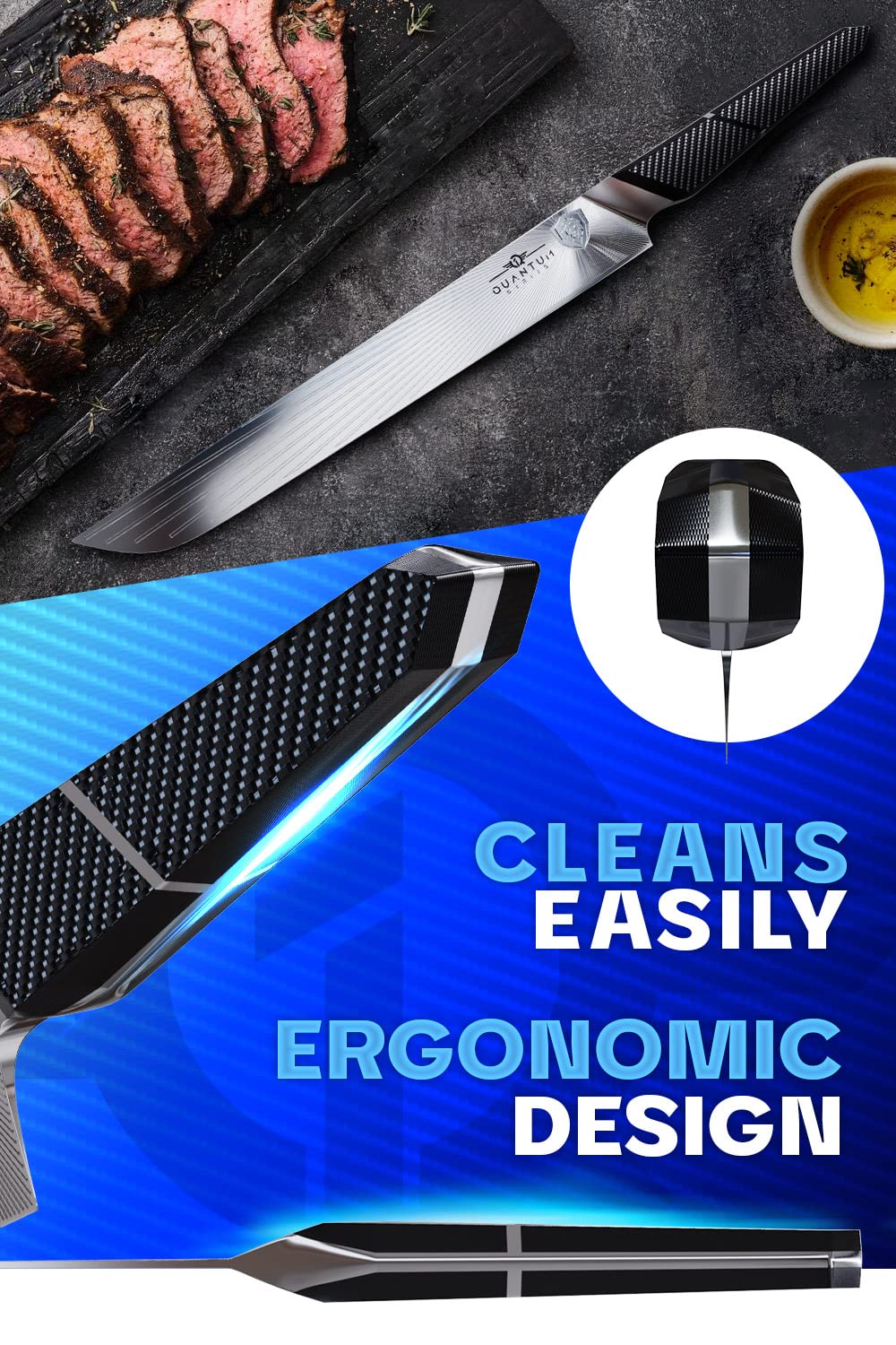 Dalstrong Slicing Knife - 12 inch Brisket, Meat and BBQ Knife - Razor Sharp American Forged BD1N-VX Hyper Steel - Quantum Series - Premium Kitchen Knife - Carving Knife Slicer - Leather Sheath