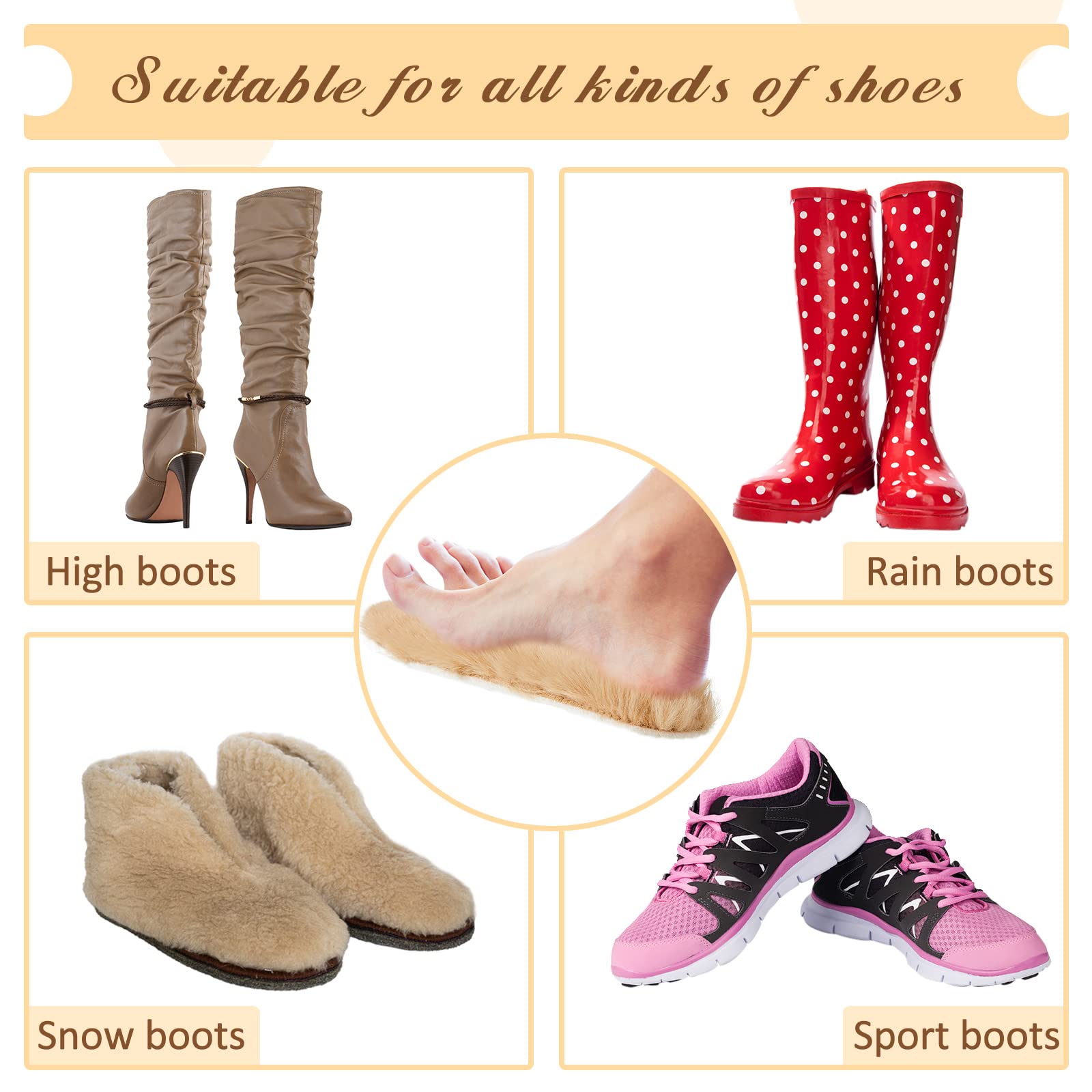 4 Pairs Women's Sheepskin Insole Winter Soft Warm Wool Insoles Thick Fuzzy Replacement Foot Inserts for Shoes Boots Slippers (Women 8 Medium US)