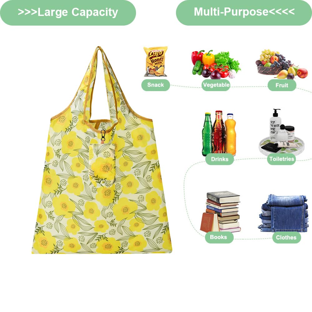 4 PCS Reusable Grocery Bags, Foldable Reusable Shopping Bags, Folding Cute Tote Bags for Grocery Shopping