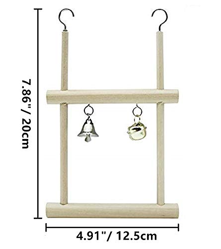 Litewoo Bird Hook Swing with Bell Toys, Hanging Stand Swing, Wooden Perch Swing for Small Bird and Parrot