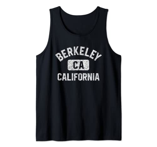Berkeley CA California Gym Style Distressed White Print Tank Top