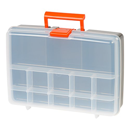 IRIS USA Medium Utility Parts Organizer, 2-Pack, Hardware Tools Crafts Sewing Supplies and Embellishments Carrying Case with Adjustable and Removable Dividers, Gray