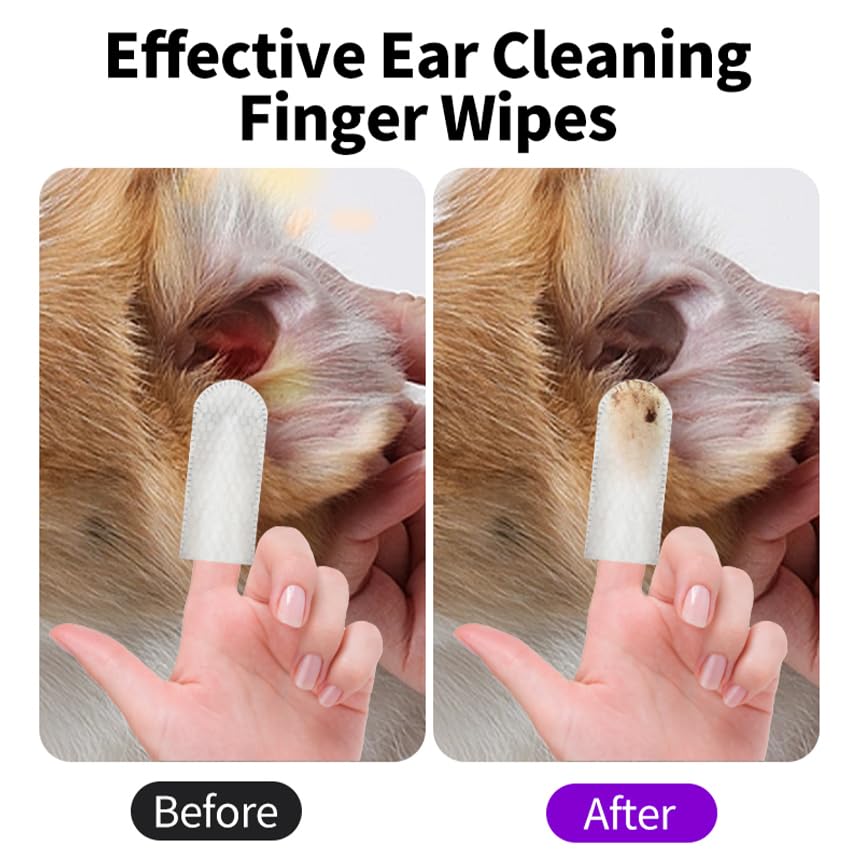 50 Pcs Ear Cleaner Finger Wipes, Dog Ear Finger Wipes, Ear Finger Wipes for Dogs Cats - Sooths & Deodorizes,Ear Relief Finger Wipes,Ear Cleansing Finger Wipes for Dogs,Sooths & Deodorizes (50 PCS)
