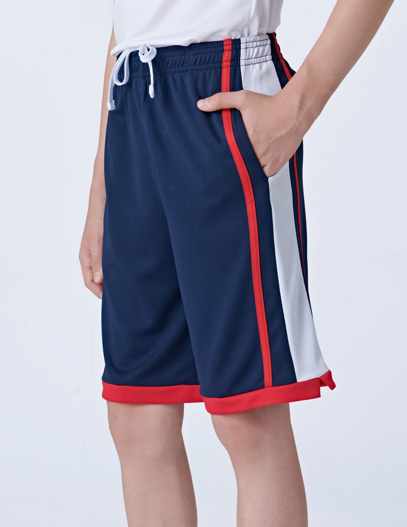 5 Pack Big Boys Youth Athletic Mesh Basketball Shorts with Pockets Quick Dry Activewear (Set 3, Small)