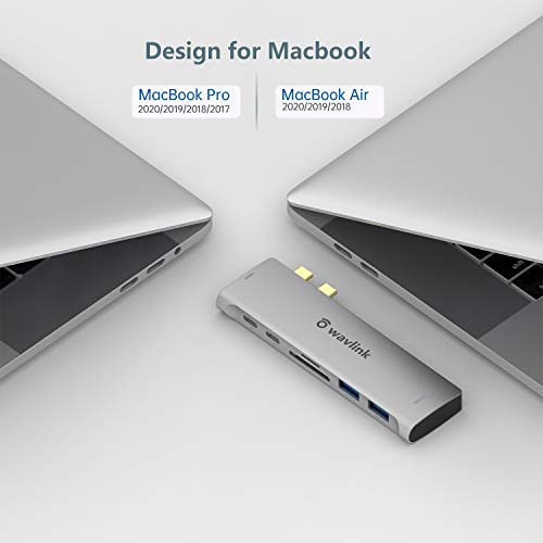 WAVLINK USB C Hub, 7-in-2 Type C Adapter Mini Docking Station with Thunderbolt 3 USB C Port, 4K HDMI, 2 USB 3.0, SD/TF Card Reader, 100W PD for MacBook Pro 2016-2020 MacBook Air 2018-2020