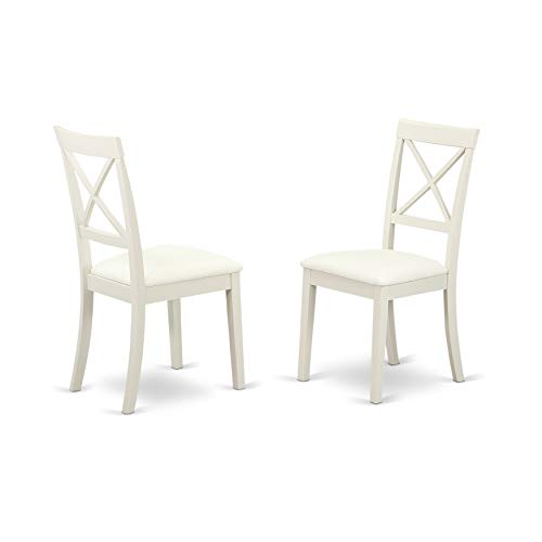 East West Furniture HLBO5-LWH-LC 5-Piece Room Set Included a Round Modern Table and 4 Dining, Faux Leather Kitchen Chairs Seat & X-back