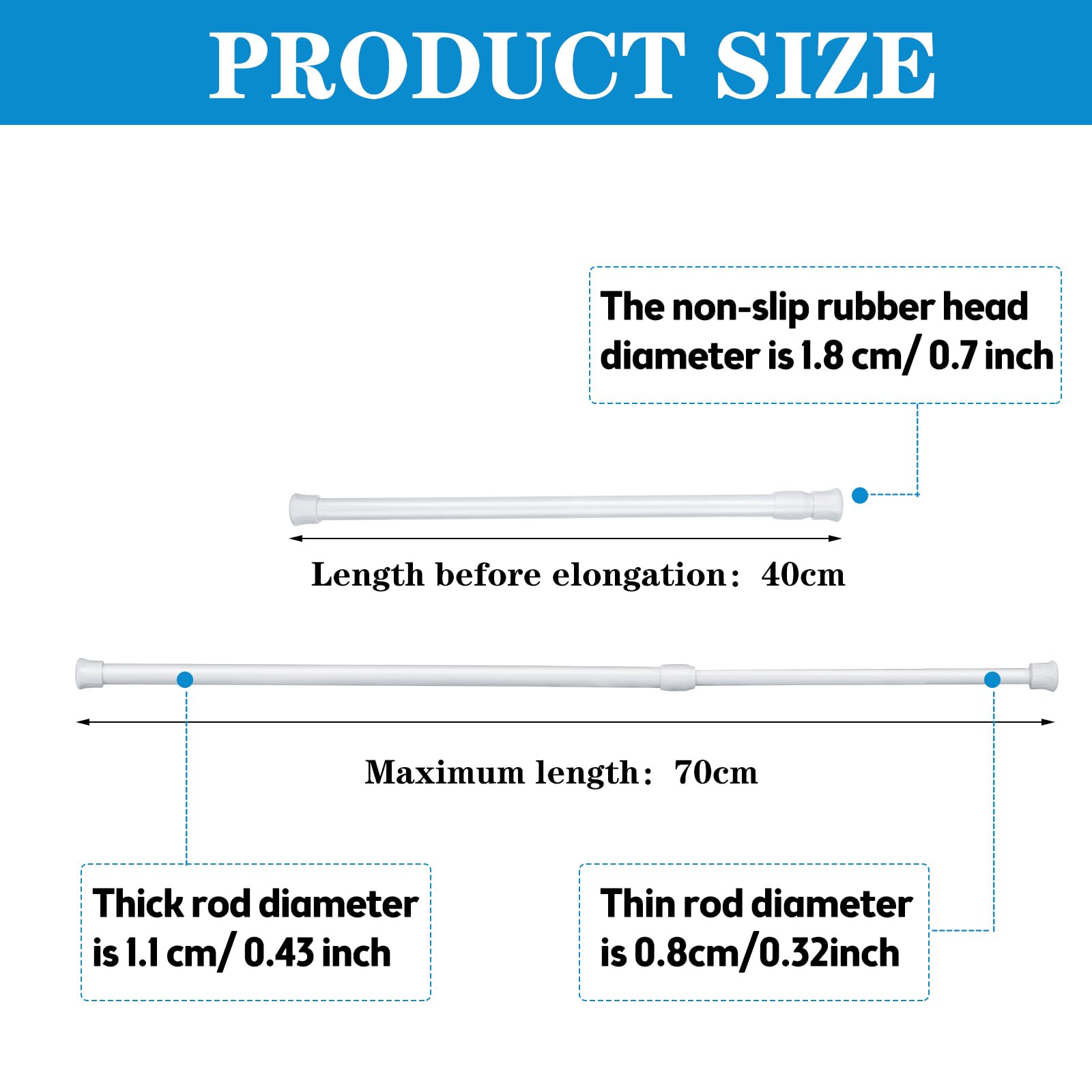 8 Pack Window Security Bar Window Lock Bar 15.7-27.6 Inch 1/2'' Diameter Adjustable Sliding Glass Door Lock Window Safety Bars with Rubber Tips Sliding Door Security Stick for Bathroom Cupboard