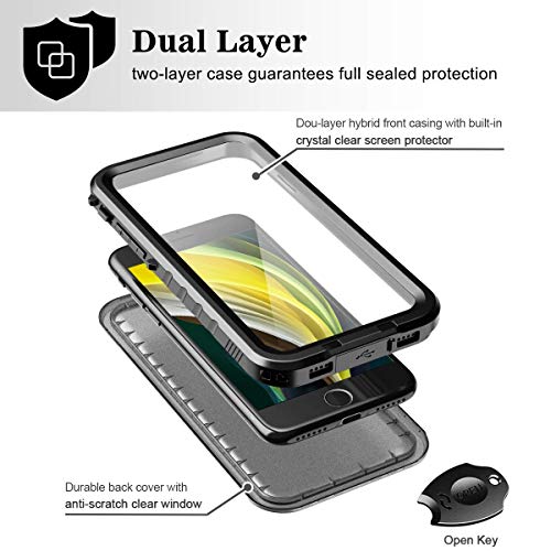 SPORTLINK Waterproof Case for iPhone SE 3rd 2022/iPhone SE 2nd 2020/iPhone 7/8 - Full Body Shockproof Dustproof Phone Screen Protector Rugged Waterproof Case for iPhone SE3/SE2/7/8 (Black)