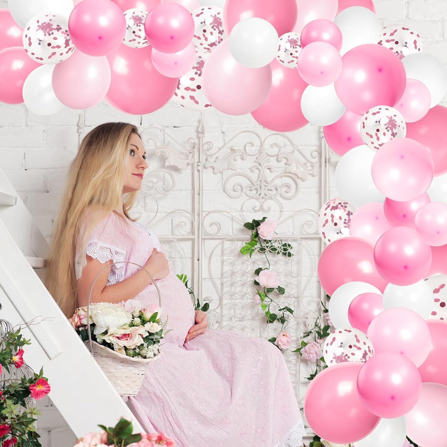 90pcs Pink Balloons Set 12 inch Latex Hot Pink Light Pink White Confetti Latex Balloons for Valentine's Day Decorations Birthday Party Bridal Wedding