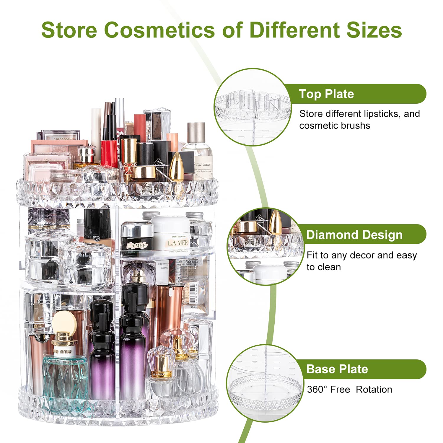 360 Degree Rotating Makeup Organizer, 7 Layers Adjustable Makeup Storage Organizer Box for Lipstick and Brushes, Large Capacity Acrylic Cosmetic Display Cases for Dresser and Bathroom1