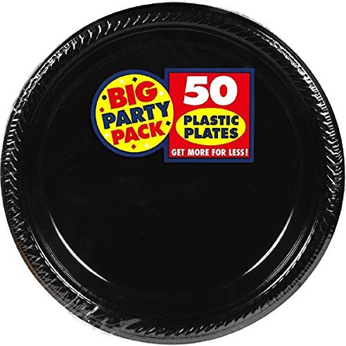 Amscan Big Party Pack 100 Count Plastic Dessert Plates, 7-Inch, Black