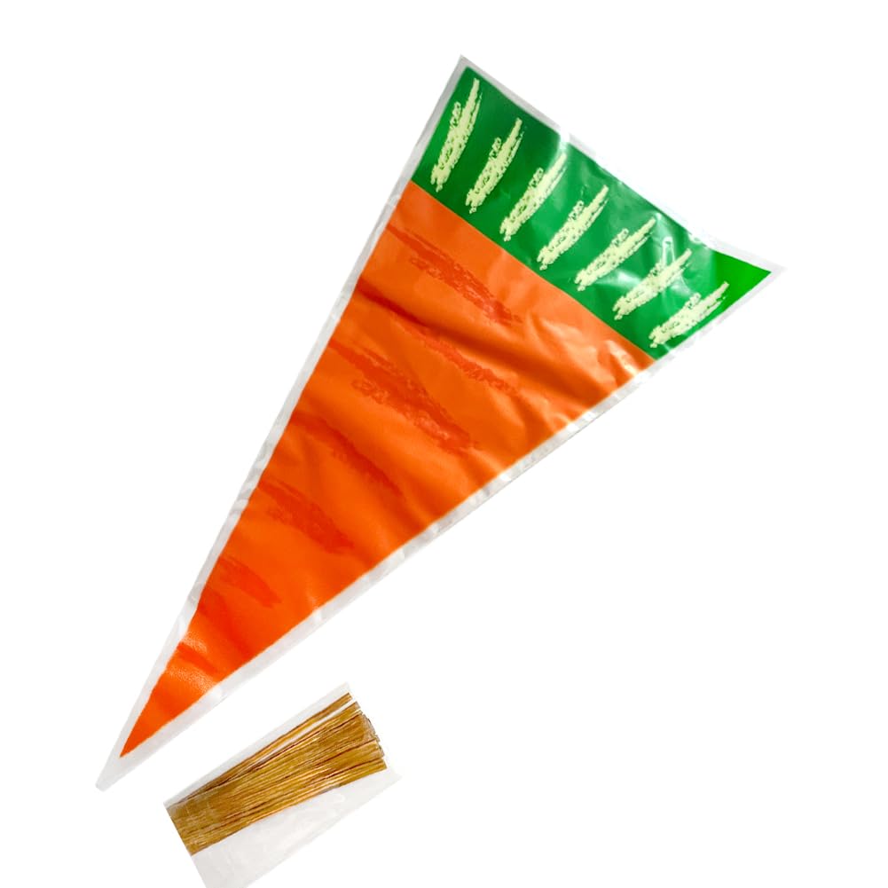 50pcs Carrot Shaped Candy Bags Creative Cone Cellophane Bags Easter Triangle Gift Bags with Twist Ties Translucent Gift Storage Packaging Bag for Holiday Birthday Baby Shower Wedding Party Decor