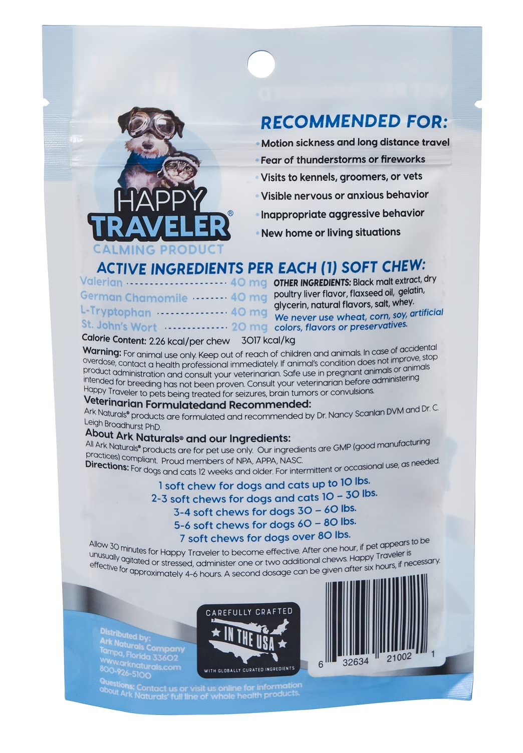 Ark Naturals Happy Traveler Calming Chews Bundle Pack, Ease Anxious and Nervous Behavior in Dogs and Cats, Vet Recommended, 2 Pack