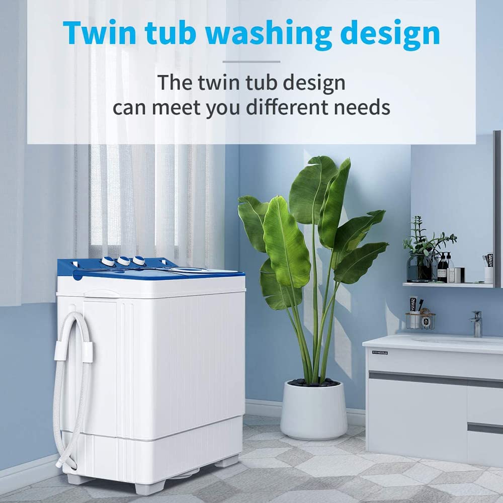 26Lbs Portable Washing Machine and Dryer, Twin Tub Portable Washer Dryer Combo with Drain Pump, Semi-Automatic 18Lbs Washer Mini Laundry Machine with 8Lbs Spinner for Dorms, Apartments, RVs, Gray