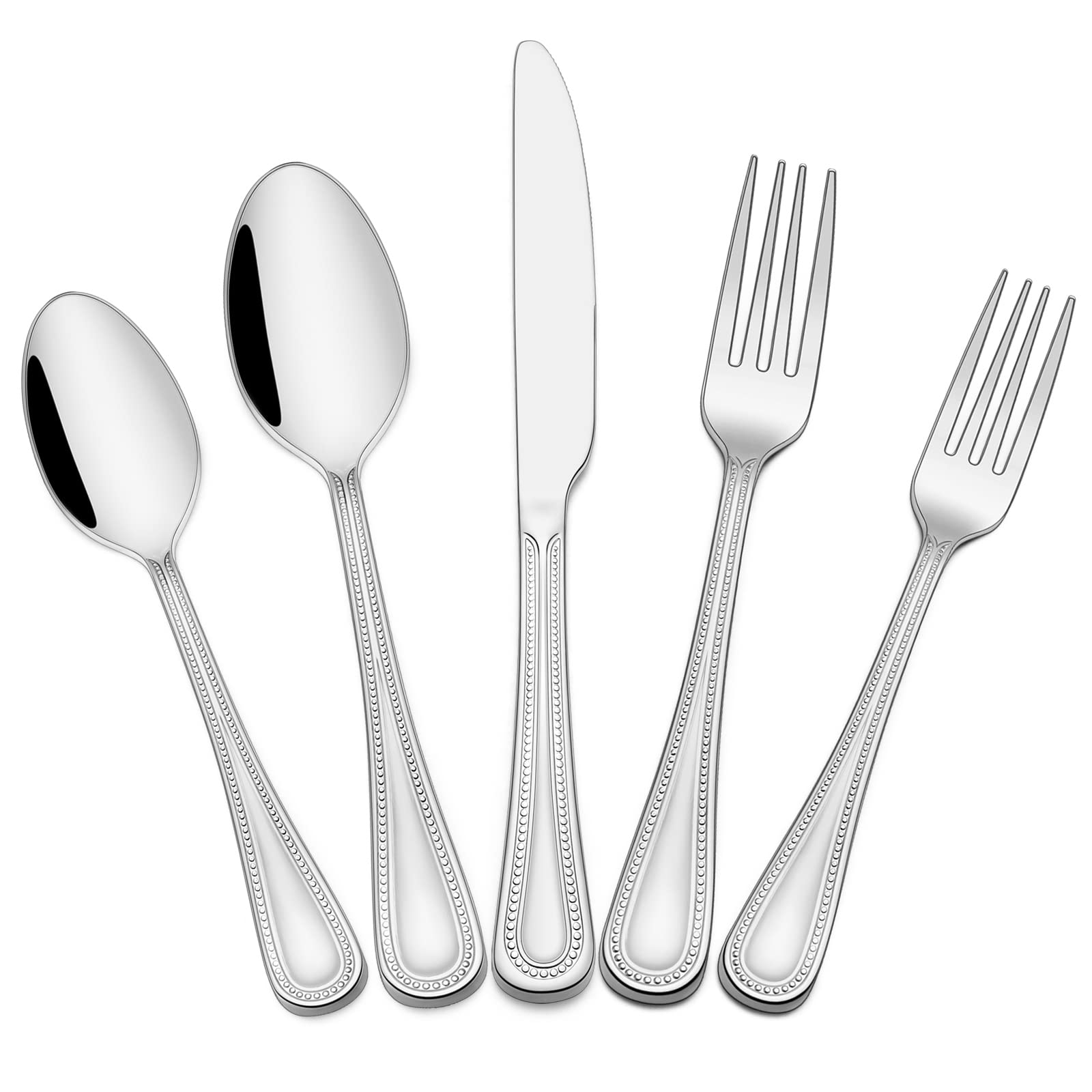 40 Pieces Silverware Set, Pearled Edge Silverware Cutlery Set Service for 8, Premium Stainless Steel Flatware Set, Knife Fork Spoon Tableware Set for Home, Restaurant, hotel, Dishwasher Safe