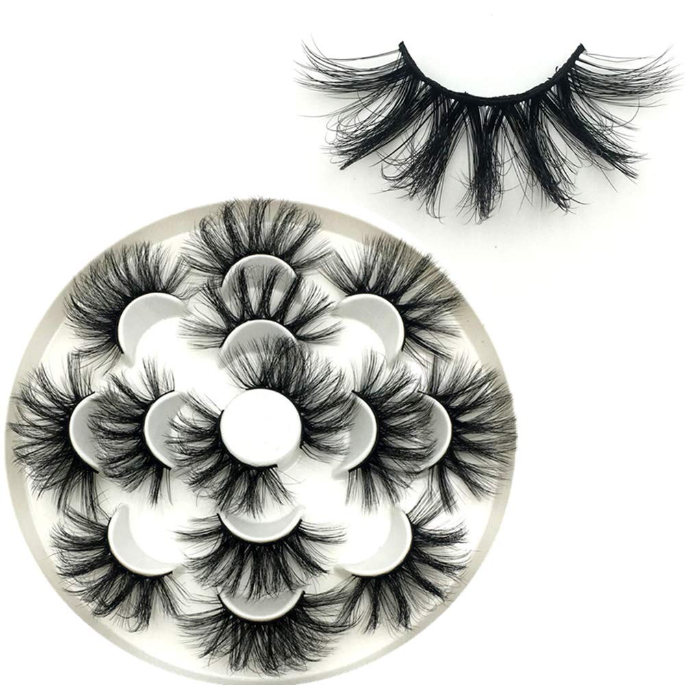 DAODER False Eyelashes 25mm Lashes Wispy Long 8D Mink Lashes Dramatic Volume Fluffy Eye Lashes Pack for Women 7Pairs Soft Reusable Fake Eyelashes