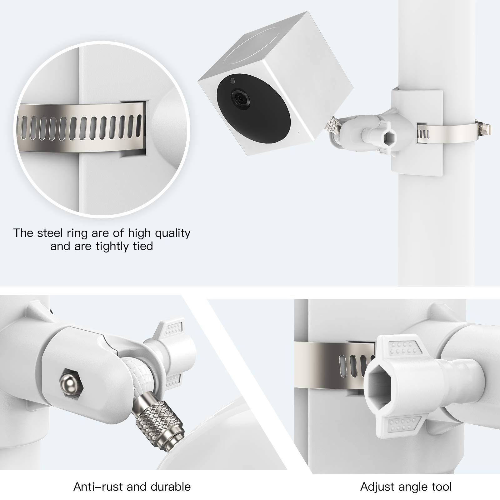 Holaca Pole Mounting Bracket for Wyze Cam Outdoor/V3/V3 Pro/V4,Adjustable Wall Mount for Wyze Camera Home Camera System,Applicable Pipe Diameter Size 1.18-7.87 inch (30mm-200mm) White