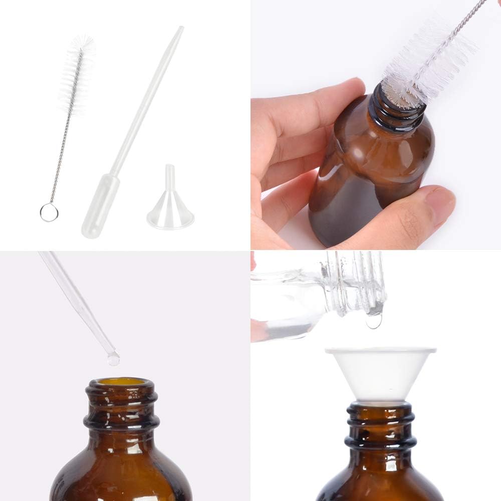 STARSIDE 12 Pack (120 ml) 4oz Amber Glass Spray Bottles with Fine Mist Sprayer & Dust Cap for Essential Oils, Perfumes,Cleaning Products.Included 1 Brush,2 Funnels,2 Droppers & 18 Labels.