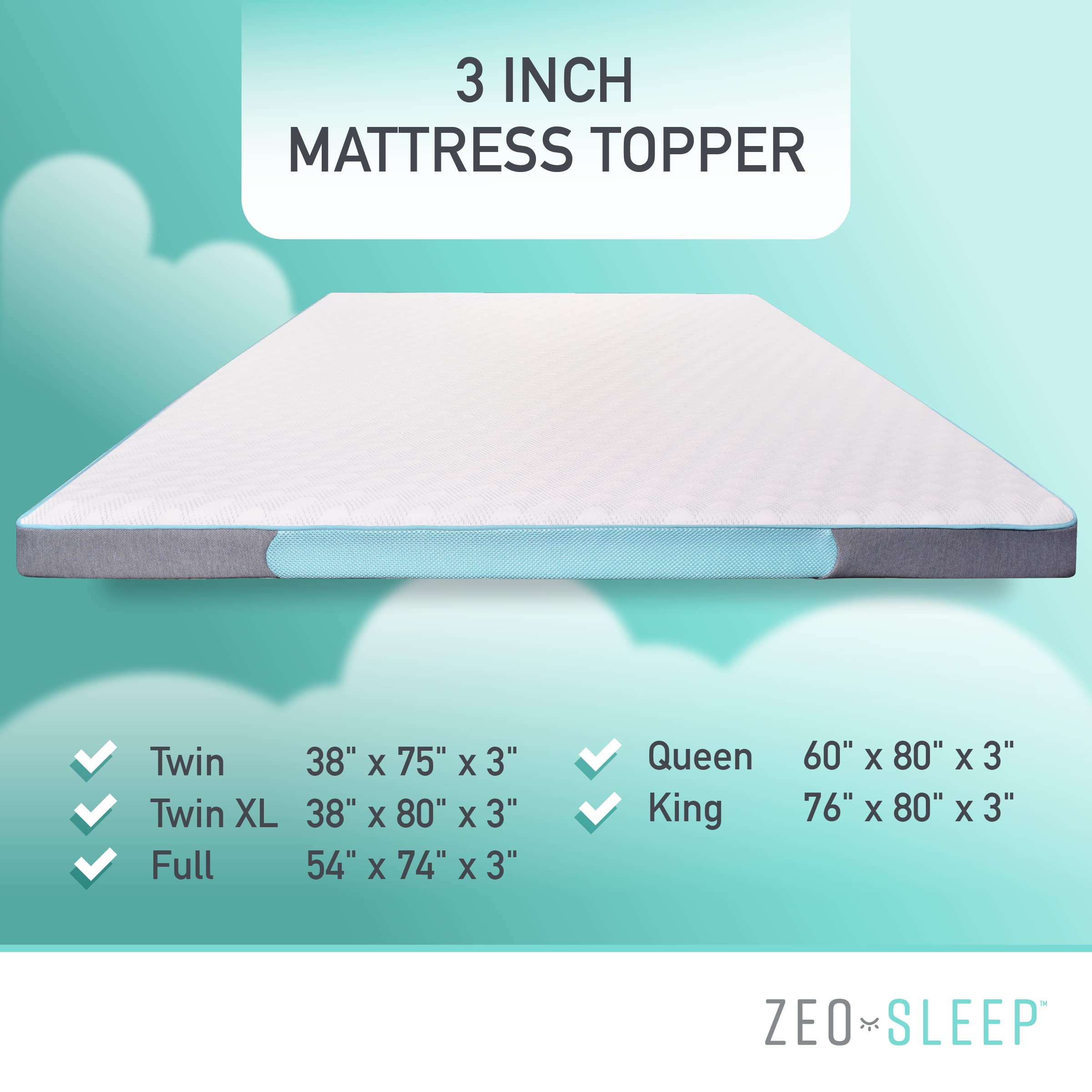 3 Inch Mattress Topper King, 3-Zone Memory Foam Mattress Topper King, Balanced Support for Back Pain - CertiPur Certified Foam