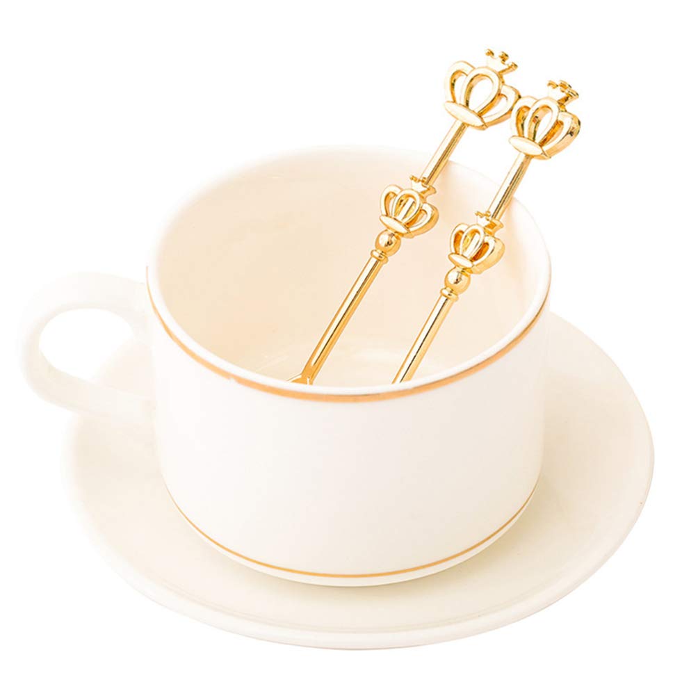 ABOOFAN 8PCS Stainless Steel Golden Coffee Cake Spoon Crown Cake Spoons Small Teaspoon for Ice-Cream, Soup, Salt, Sugar, Tea Stirring