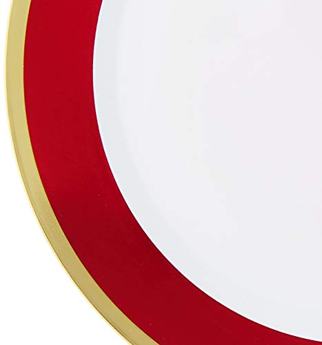 Amscan Premium Plastic Round Party-Plates, 7 1/2 inches, White with Red Border