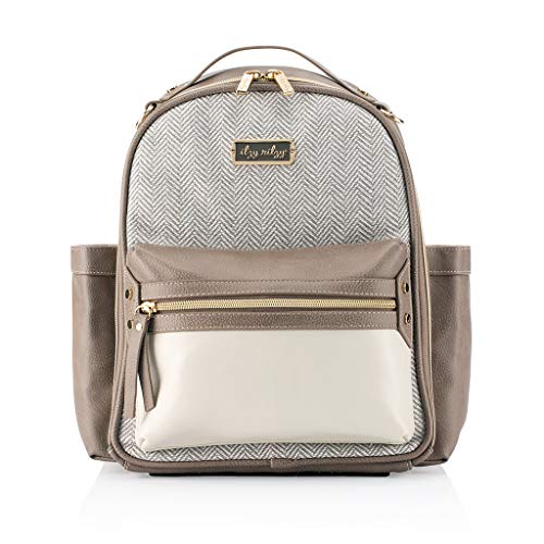 Itzy Ritzy Mini Diaper Bag Backpack – Chic Mini Diaper Bag with Changing Pad, 8 Total Pockets (4 Internal and 4 External), Grab-Top Handle and Rubber Feet (Vanilla Latte)