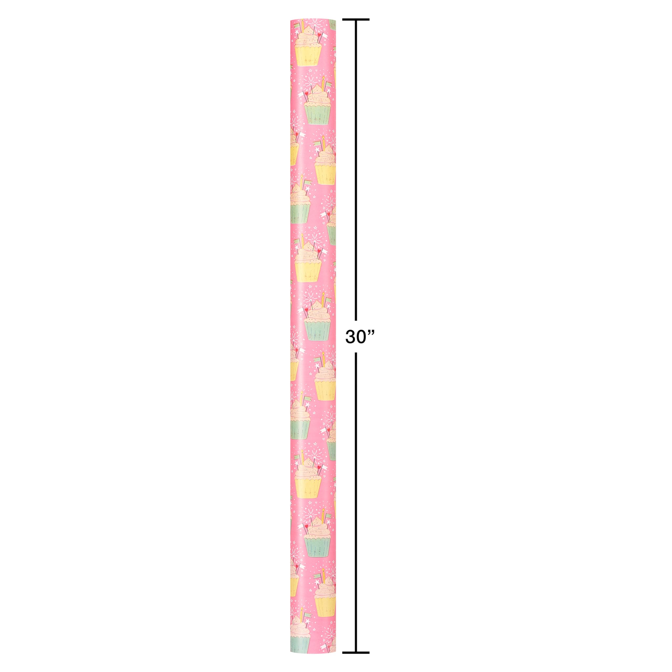 American Greetings 175 sq. ft. Reversible Wrapping Paper for Birthdays and All Occasions, Birthday Cupcakes (1 Roll, 30 in x 70 ft.)
