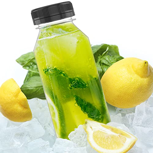 3 Pcs 12 oz Plastic Juice Bottle Reusable Transparent Bulk Beverage Containers with Black Lids for Juice, Drinking Milkshake Tea, Milk, Juicing Smoothie Water and Other Beverages, Fridge Storage