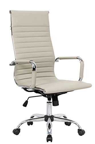 LeisureMod Harris Modern Adjustable Office Executive Swivel Chair Leatherette High-Back Task Office Chair (Tan)