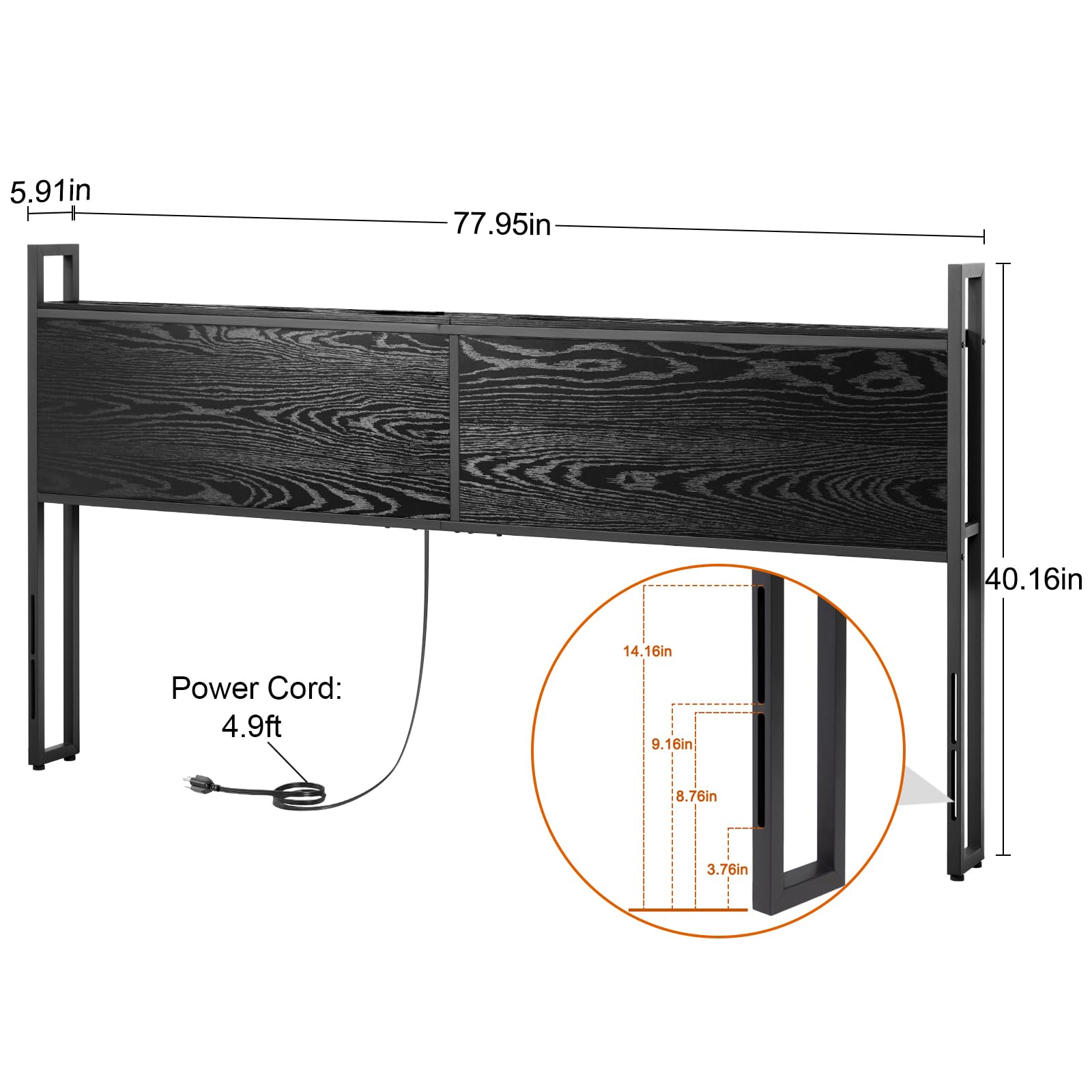 LOAKEKEL Queen Headboard Only, Headboard Queen Size with Outlets and USB Ports, Adjustable Height, Wood Platform Bed Headboard with Storage Rack, Easy Assembly, Black HB051BK
