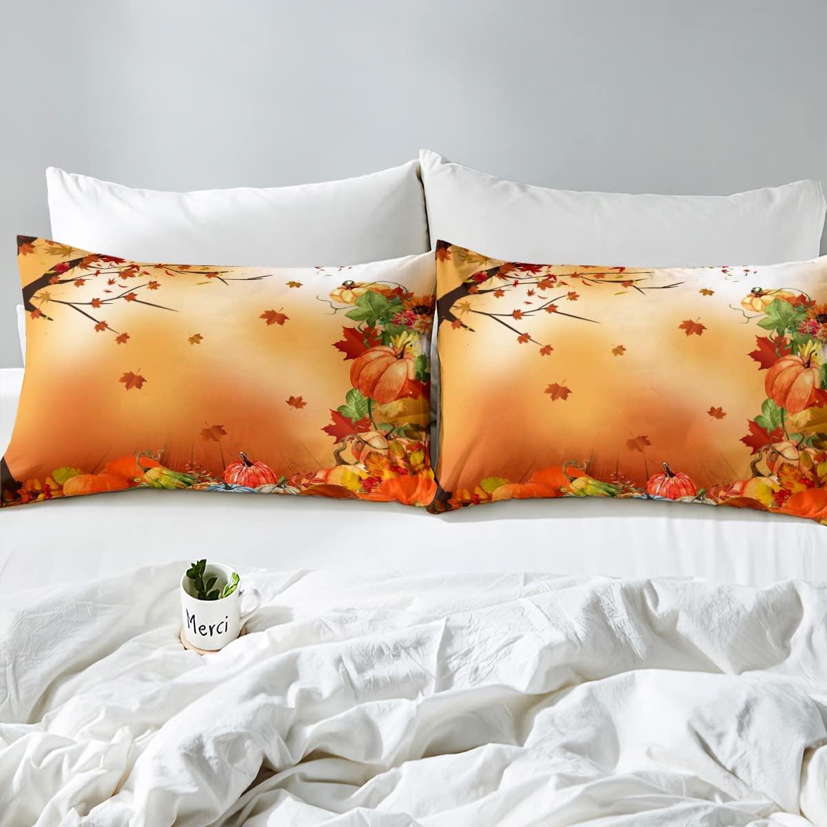 Fall Pumpkin Bed Sheets Set Halloween Themed Sheet Set Boys Girls Maple Leaves Decor Sheets with Deep Pocket Fitted Sheet Microfiber Pumpkin Festival Bed ing Set Bed OOM Full Size