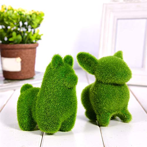 3 Pcs Artificial Moss Animal Turf Grass Rabbit Furry Flocked Bunny Rabbit Alpaca Squirrel Puppy Figurine Easter Rabbit Cute Animal Ornaments Decor for Home Office Party Desk Garden