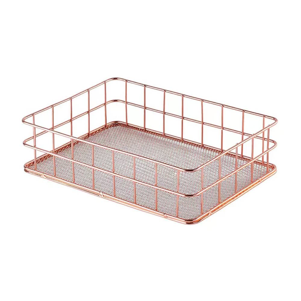 AESGXTU Rose Gold Metal Storage Basket Desktop Iron Grid Simple Snack Storage Tray for Home Decor&Orderly Storage (Large)