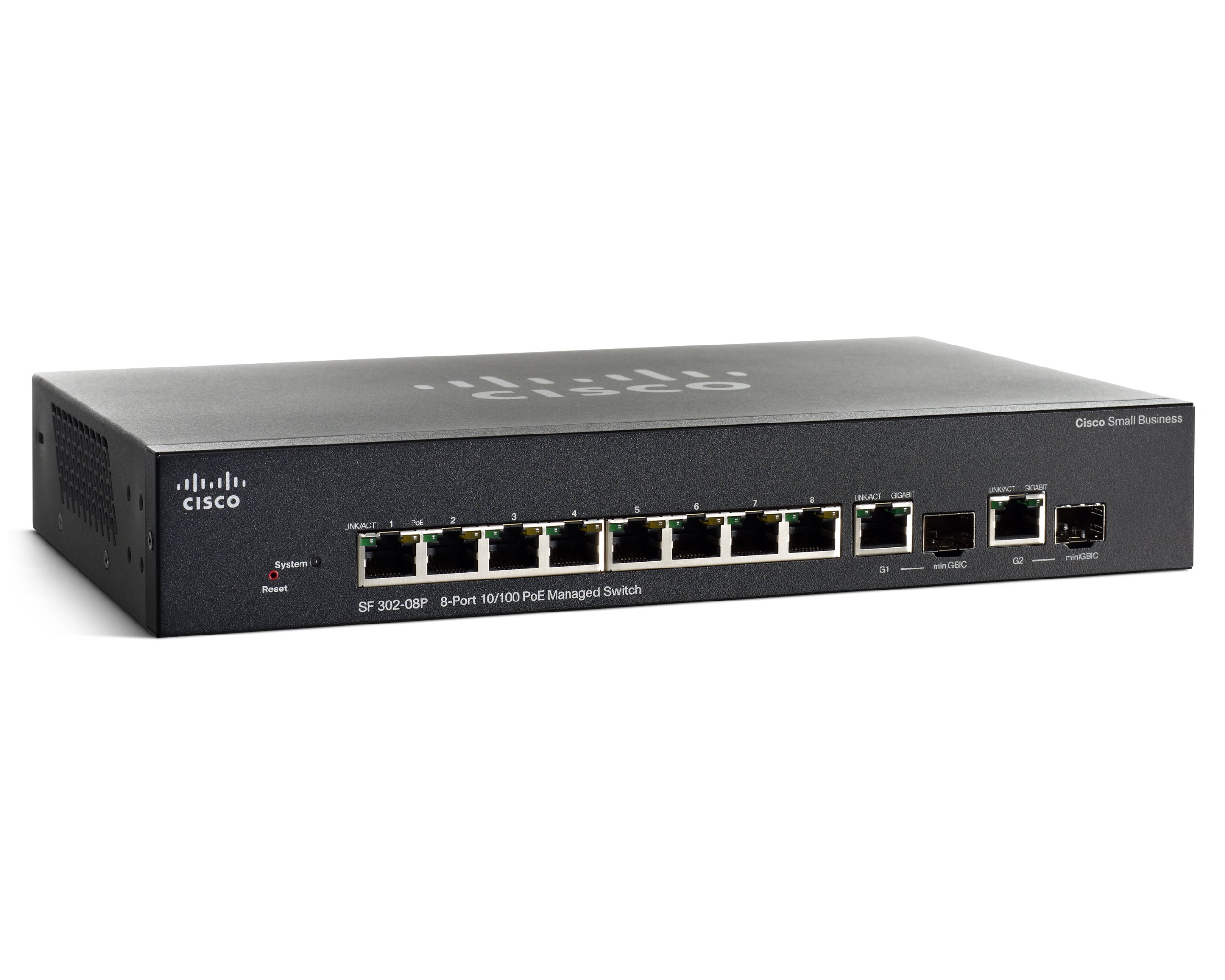Cisco SF302-08P 8-Port 10/100 PoE Managed Switch with Gigabit Uplinks (SRW208P-K9-NA)