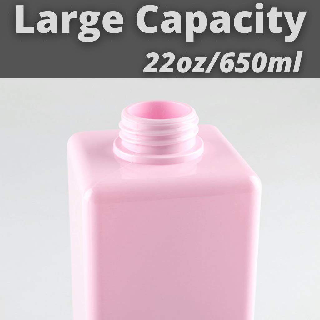 Refillable Pump Bottles 22oz/650ml Plastic Pump Bottles (Pink) - Set of 2 Empty Pump Bottles for Lotions and Creams - Plastic Pump Bottles for Hand Sanitizer, Soap, Shampoo, Conditioner and More