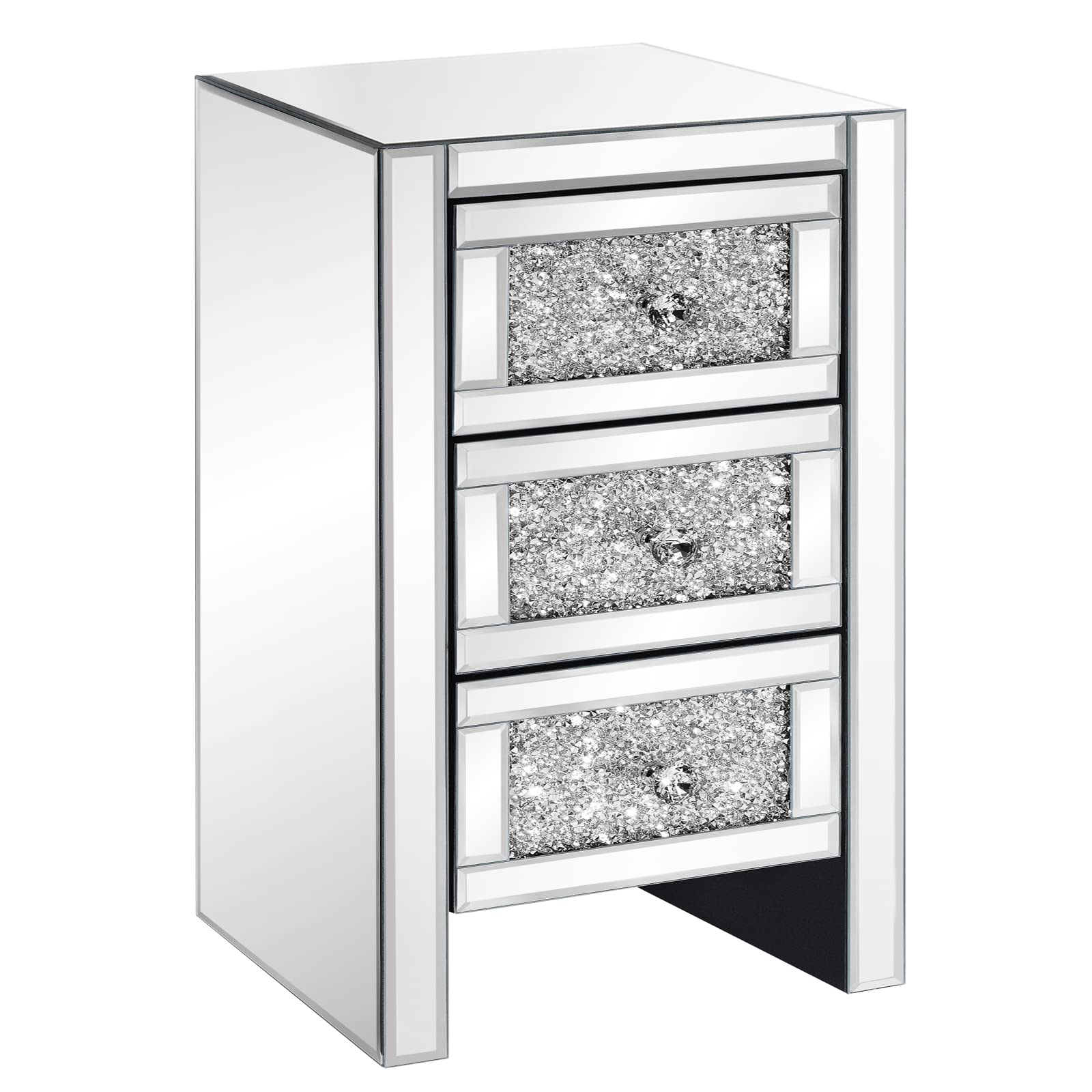 Alohappy Mirrored Nightstands Set of 2 with 3-Drawers, Modern Mirror Glass End Table Silver Bedside Table for Living Room/Bedroom (2PCS)