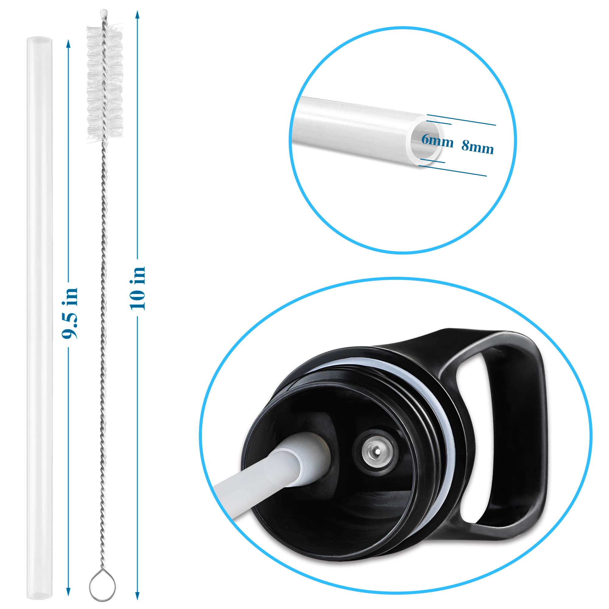 5 Pack Reusable Straws for Hydro Flask Standard/Wide Lid, 9.5 in Plastic Straws Reusable for Cold/Hot Drinks, Food Grade Straws Replacement for Hydro Flask with Brushes, White