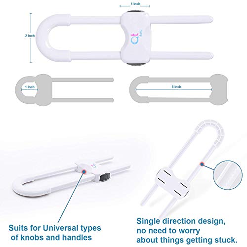 QT BABY Baby Proofing Cabinet Locks | Adjustable U Shaped Baby Safety Latches for Drawers, Fridge, Closet |Modern Baby Proofing Cabinet Lock with Extra Secure Lock Buttons (Pack of 8, White)