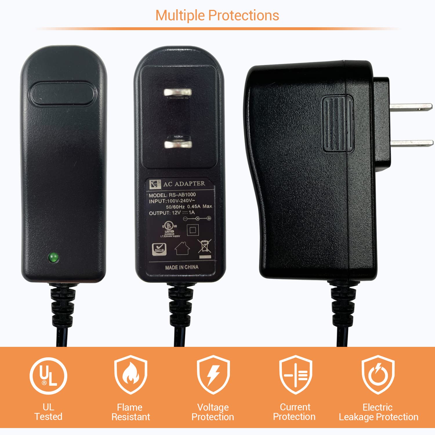 TIGERSECU Security Camera AC/DC Power Adapter, 12V 1A 100V-240V Power Supply, Compatible with Lorex, Night Owl, Swann, ZOSI, Amcrest, Reolink IP Cameras 5.5 x 2.1 mm (2-Pack)