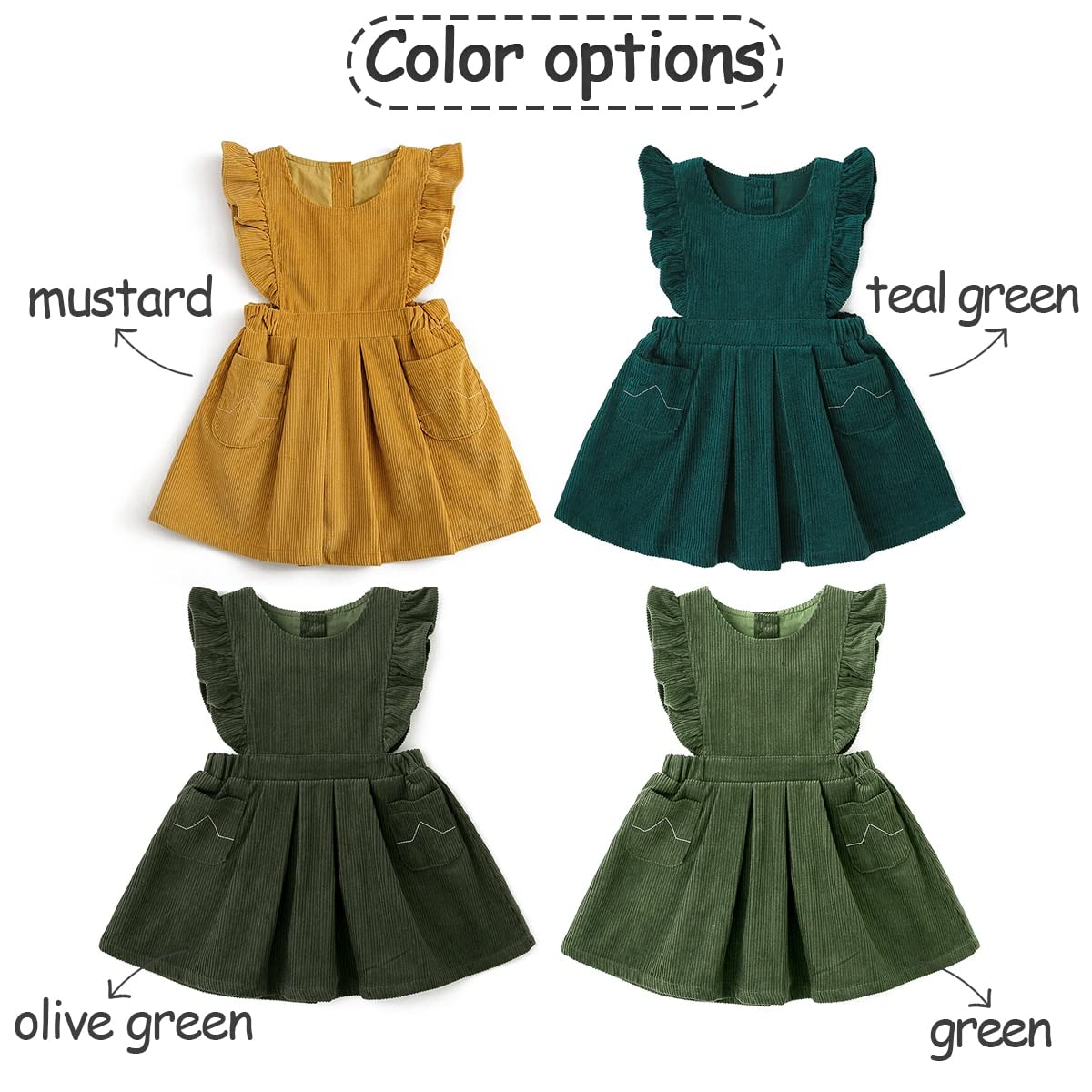 Simplee kids Casual Girl Fall Dress Solid Green Corduroy Holiday Girl Dress with Pockets 10 Years