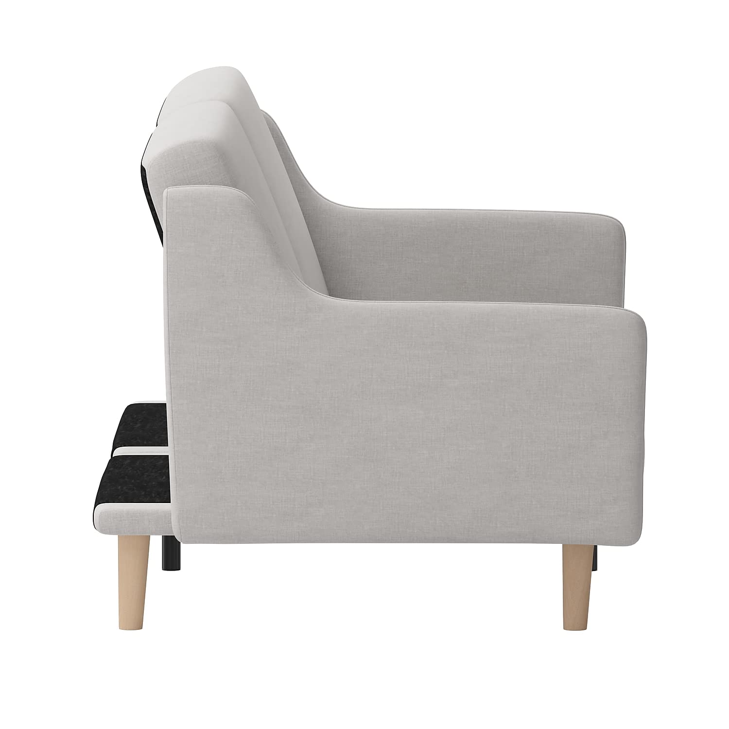Flash Furniture Delphine Convertible Split Back Sofa Futon - Gray Faux Linen Upholstery - Solid Wood Legs - Curved Armrests - Sleeper Couch for Small Spaces,Grey