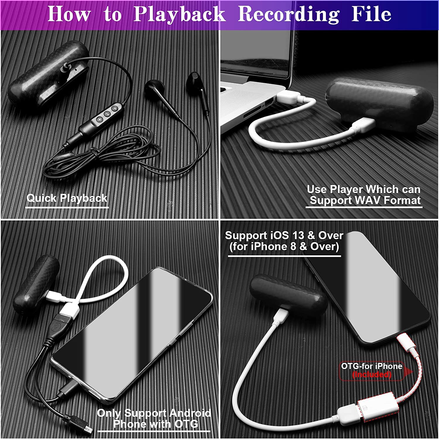 64GB Magnetic Voice Recorder, Voice Activated Recorder with Playback, 500 Hous Strong Battery Life Digital Audio Tape Recorder Recording Device with 768 Hour Storage Capacity for Lectures