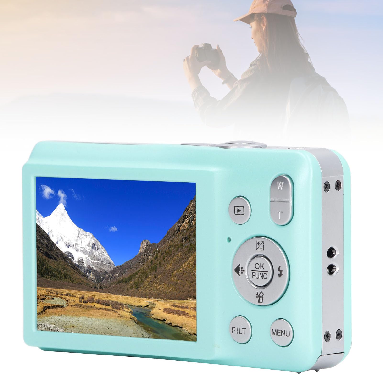 8K Digital Camera, 16X Zoom Selfie Camera Auto Focus with 2.7 Inch HD Screen for Photography Video Recording, 68MP Portable Vlogging Camera for Travel (Green)